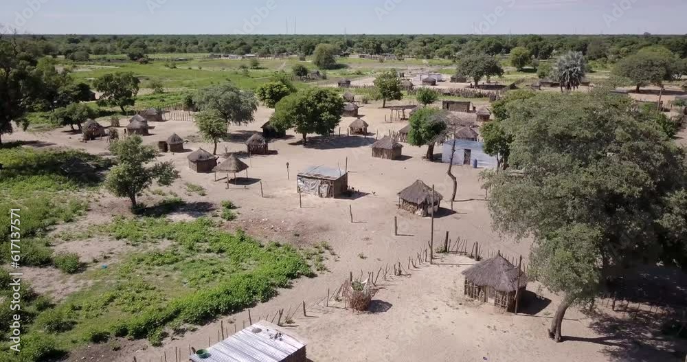 4K Aerial drone footage of Visiting A Rural Namibian Village in Caprivi ...