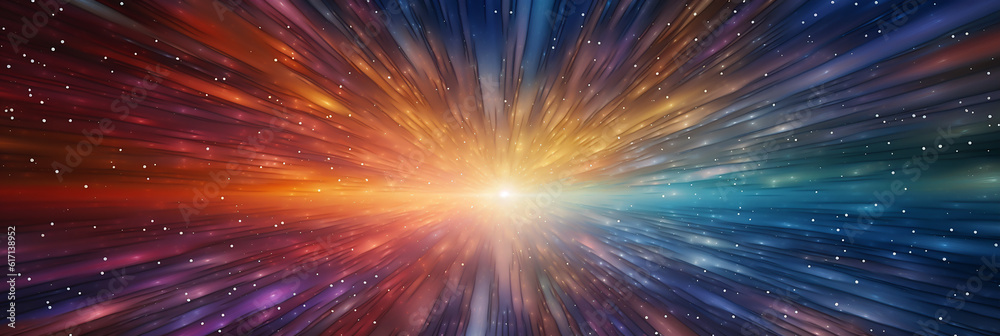 web header, From the singularity point, vibrant beams of light disperse ...