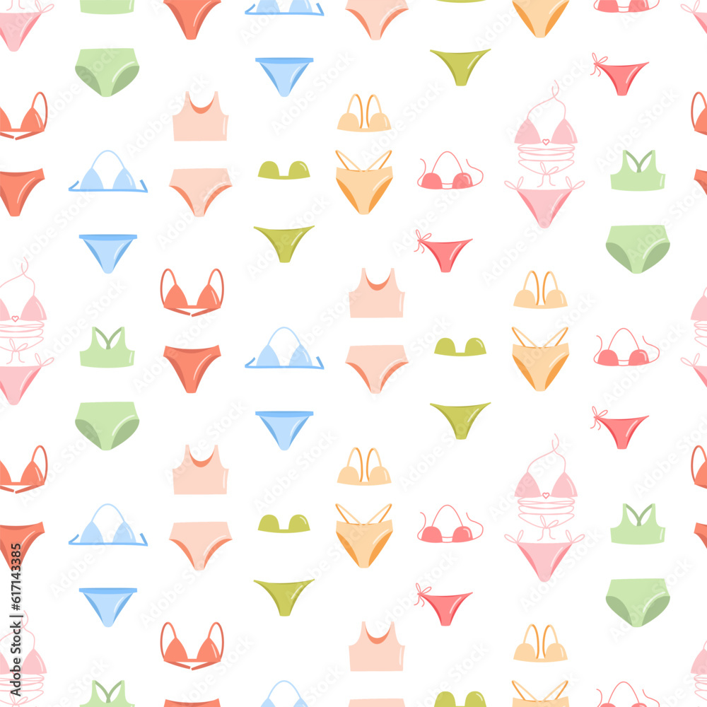 Bikini doodle seamless pattern. Female swimsuits. Modern minimalistic ...