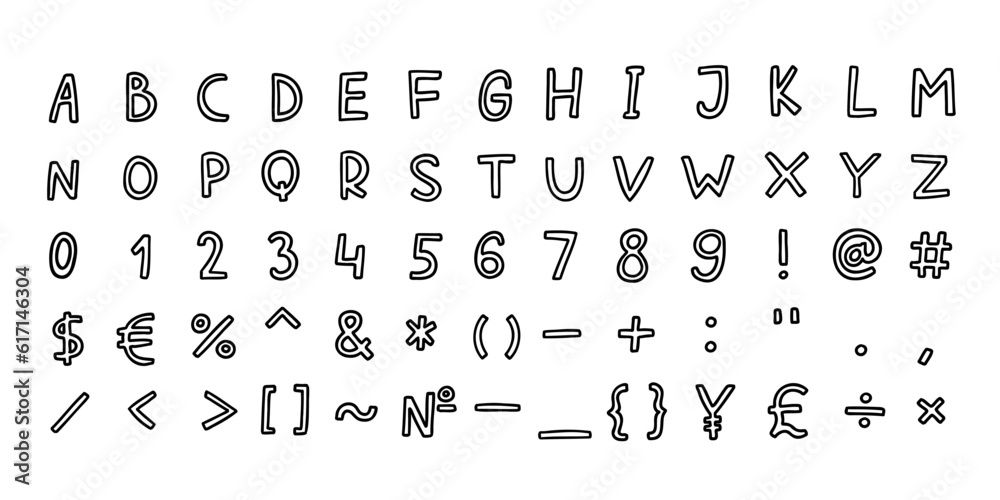 Scribble black english latin abc alphabet font with digits and symbols ...