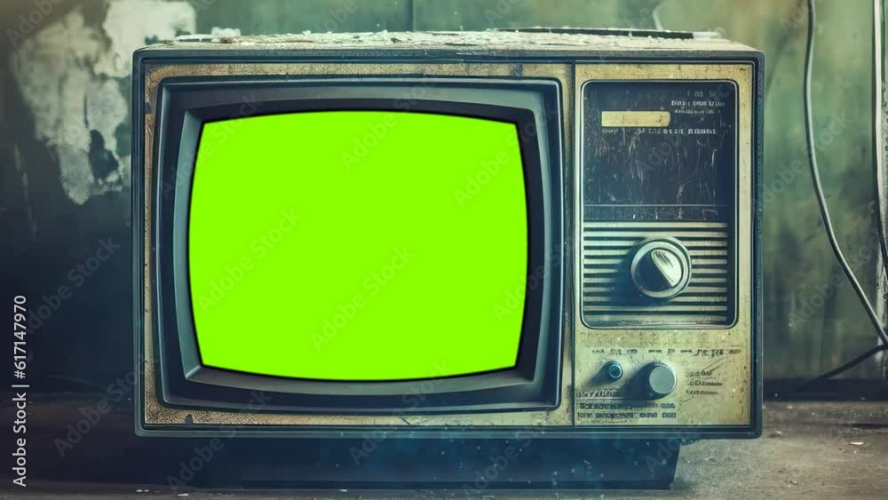 Vintage Television Set with Green Screen Background. Zoom In. 4K ...