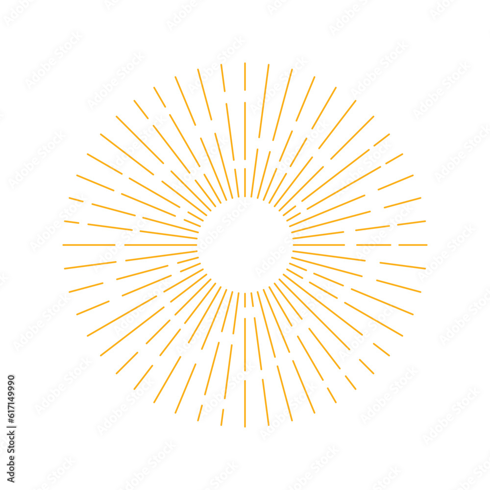 Sun rays, light rays linear drawing on white background. Vector ...