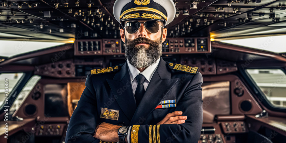 Portrait of a confident pilot with crossed arms standing in the ...