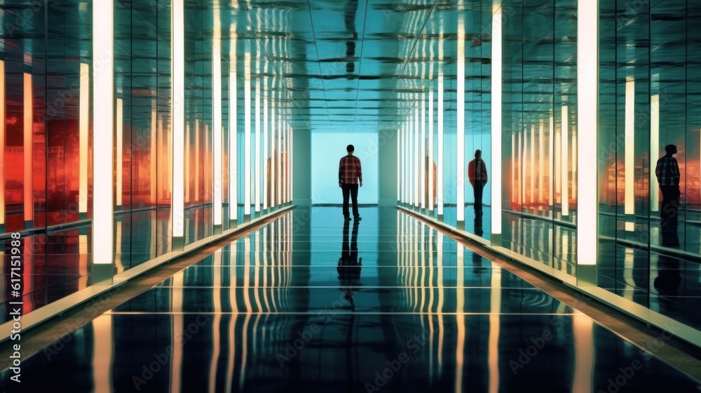 A real photograph in which the reflections of a person stepping into a ...