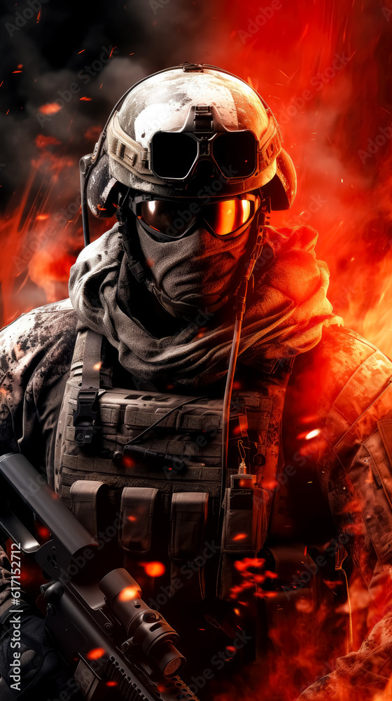 Poster Soldier in military outfit, First person shooter concept, Fps ...