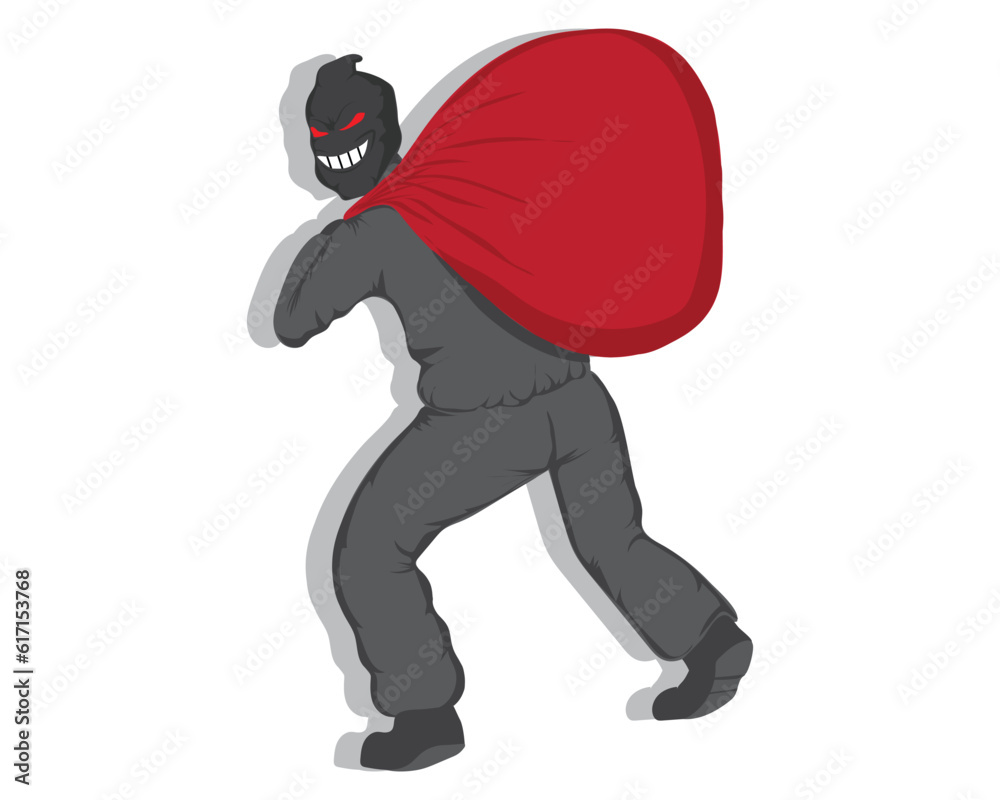 vector cartoon illustration of a thief in action wearing all black and ...