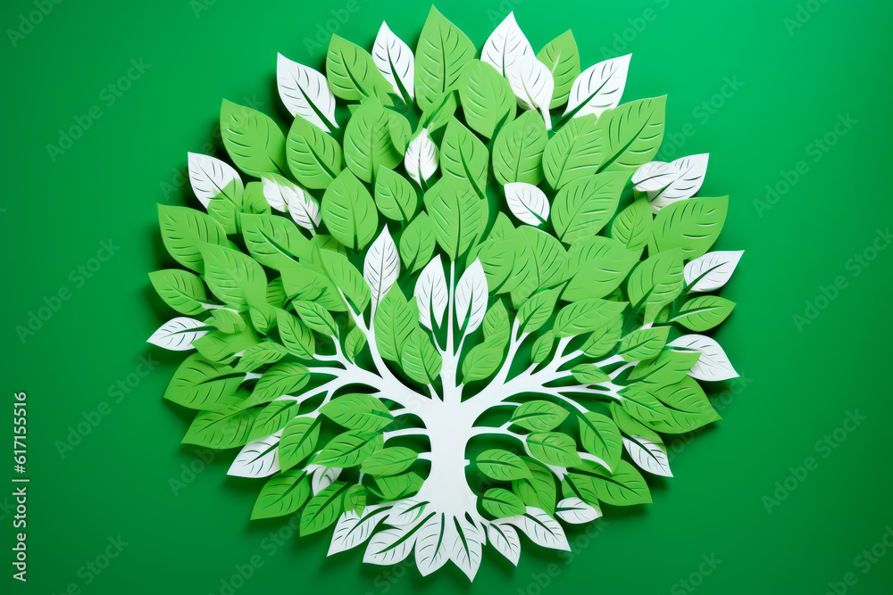 Unity for a Greener World: A Paper-Cut Illustration of a Green Leaf ...