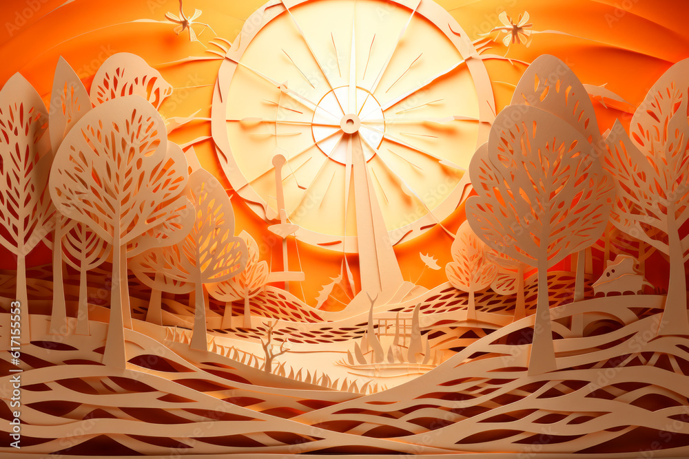 A paper-cut depiction of a sun with rays composed of wind turbines and ...