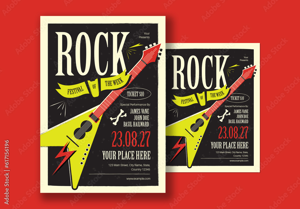 Black Retro Rock Fest Poster Layout Stock Template | Adobe Stock