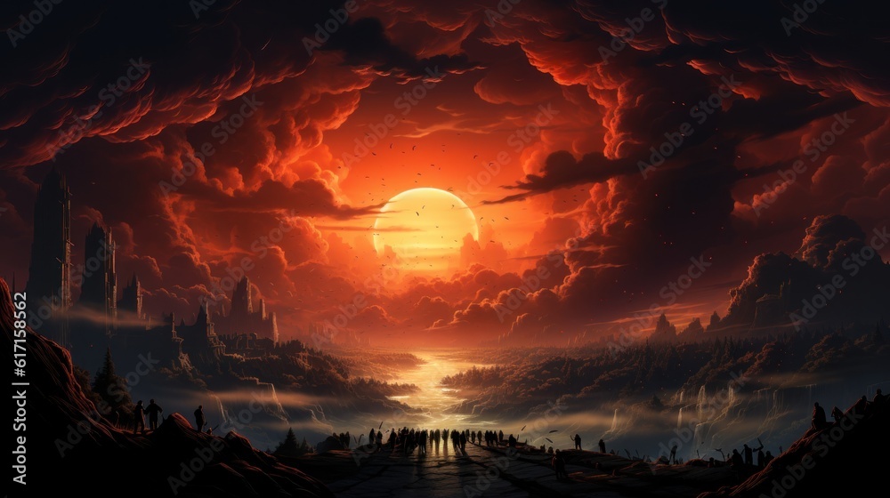 A drawing depicting an epic battle scene of a hero designed in anime ...