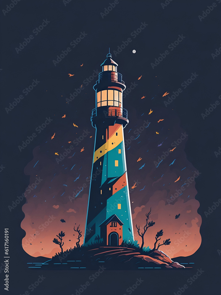 Cartoon Lighthouse drawing. AI generated illustration Stock ...