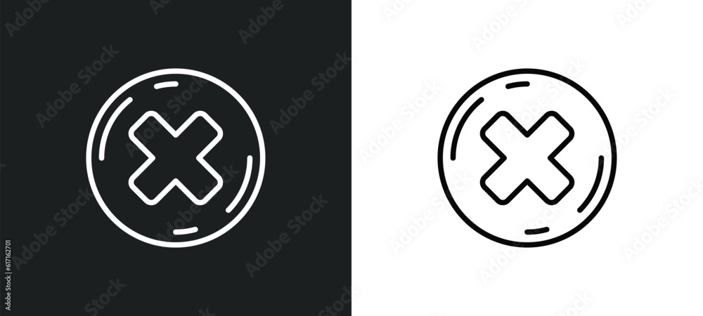 round delete button line icon in white and black colors. round delete button flat vector icon ...