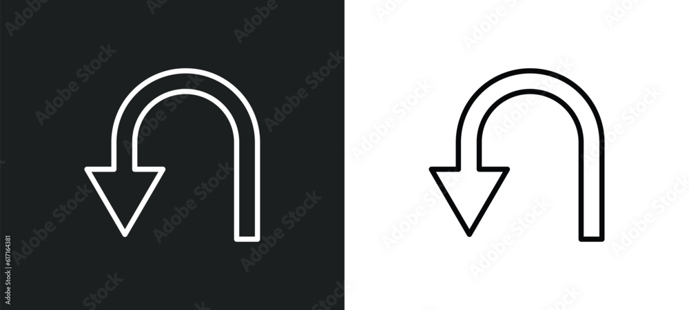 u turn line icon in white and black colors. u turn flat vector icon ...