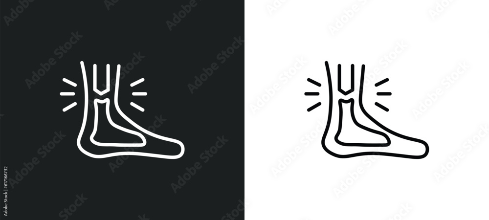 sprained ankle line icon in white and black colors. sprained ankle flat ...