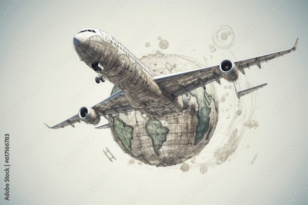 airplane in the sky around the globe, Flight of Exploration ...