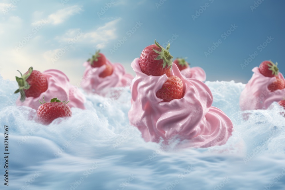 strawberry ice cream with splash, strawberry heaven, Surreal Delight ...