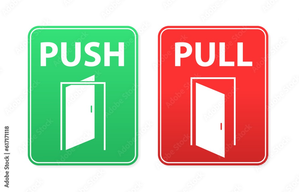 Vetor de Push pull door sign. Handle to open doors. Outline door ... Vetor de Push pull door sign. Handle to open doors. Outline door ...