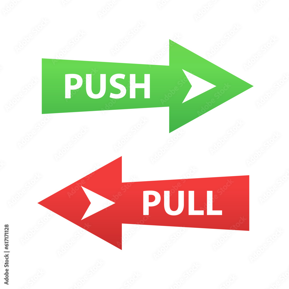 Push pull door sign. Handle to open doors. Outline door illustration ...
