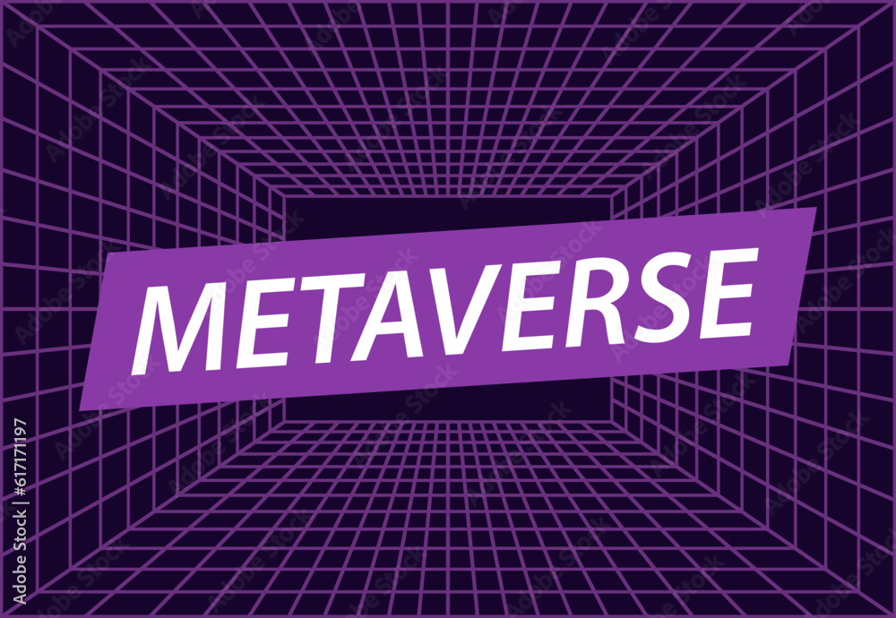 Vetor de Metaverse Text 3D Wireframe Room on the Plue Background ...