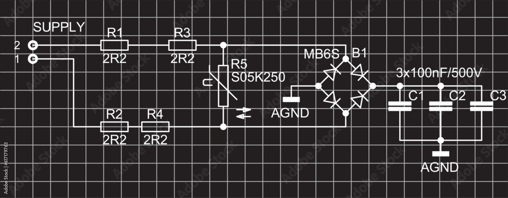 An analog circuit with electronic components (capacitor, resistor ...
