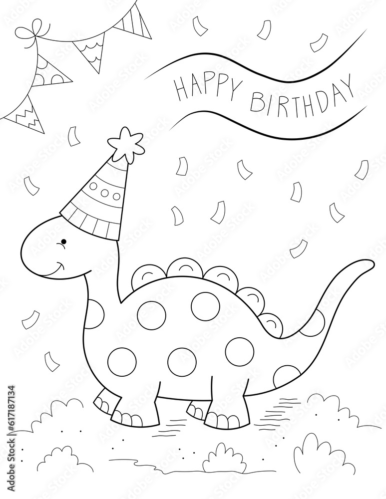 birthday dinosaur coloring page. you can print it on 8.5x11 inch paper ...
