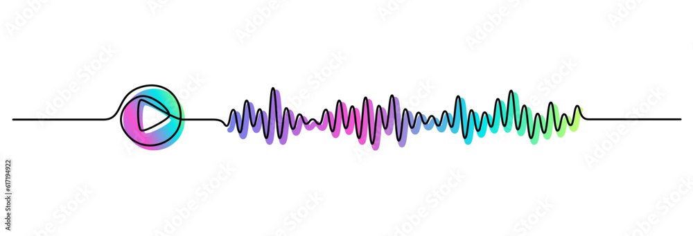 One continuous line drawing of music player soundbar with play button ...