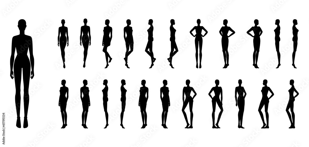 Silhouette of Women set body standing and walking in different poses ...
