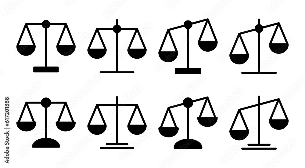 Scales icon set illustration. Law scale icon. Justice sign and symbol ...