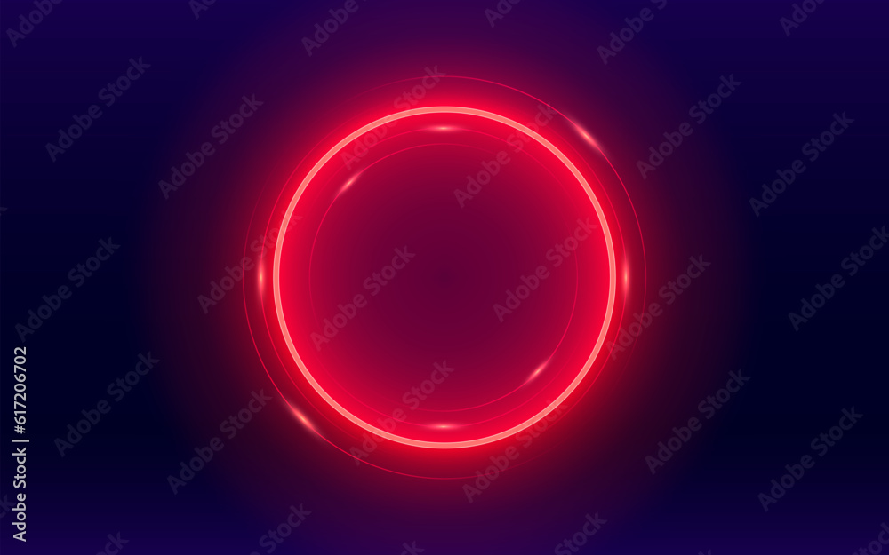 3d render, red and blue neon round frame on black background, circle ...