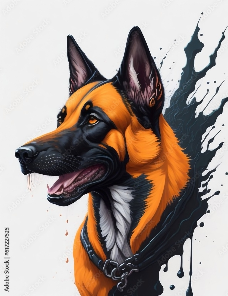 Belgian Malinois Dog white background Splash Art 1 Stock Illustration ...