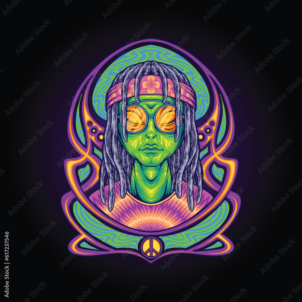 Cosmic alien style boho-chic hippie culture illustrations vector ...