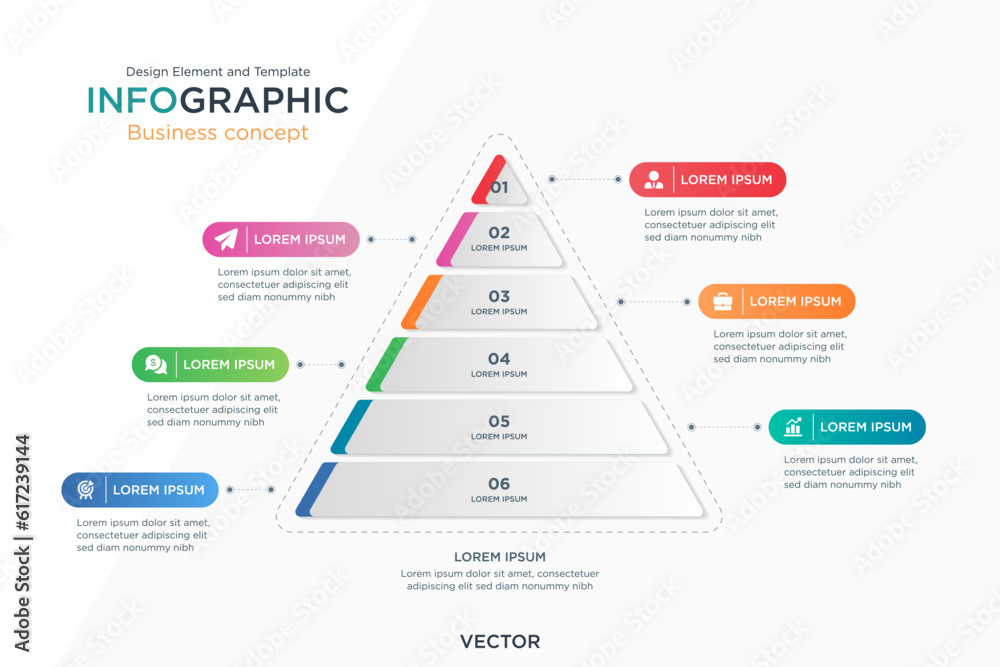 infographic business concept. Pyramid Text Box 6 Step Design Element ...