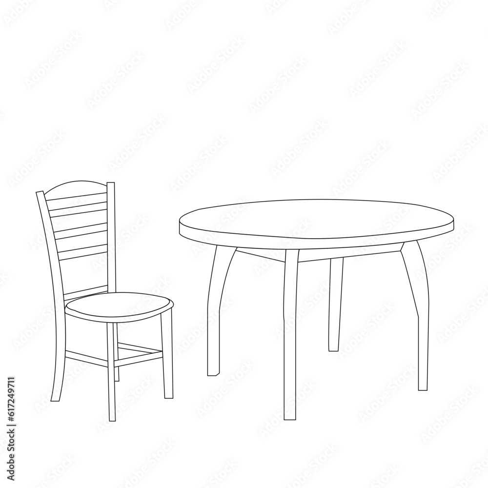 Table line vector illustration, isolated on white background. Furniture ...