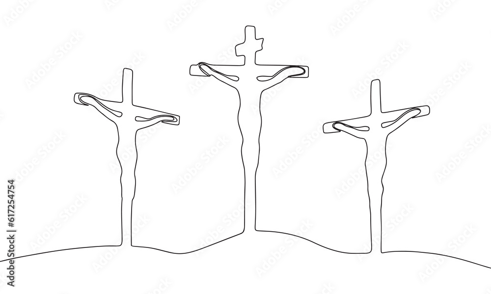 Jesus Christ Crucified in continuous line art drawing style. Silhouette ...