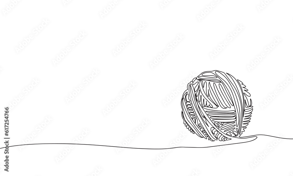 Ball of yarn in continuous line art drawing style. Silhouette of ...