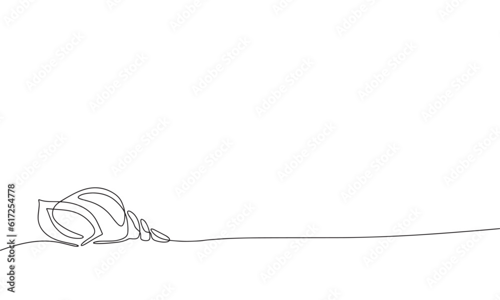 Shell in continuous line art drawing style. Silhouette of seashell ...