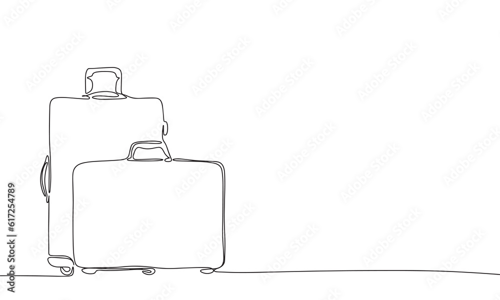 Two suitcases in continuous line art drawing style. Silhouette of a ...