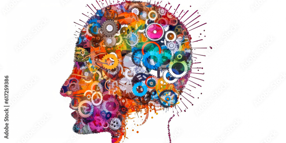 Captivating, colorful brain gears convey powerful emotions, showcasing ...