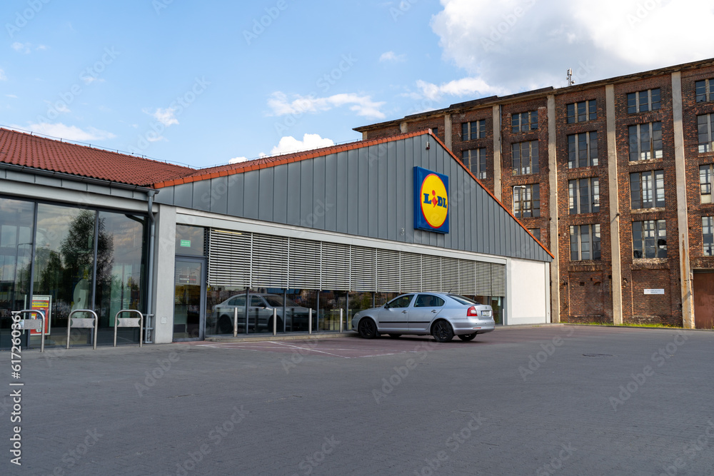 Lidl shop, with brand logo signboard. German international discount ...