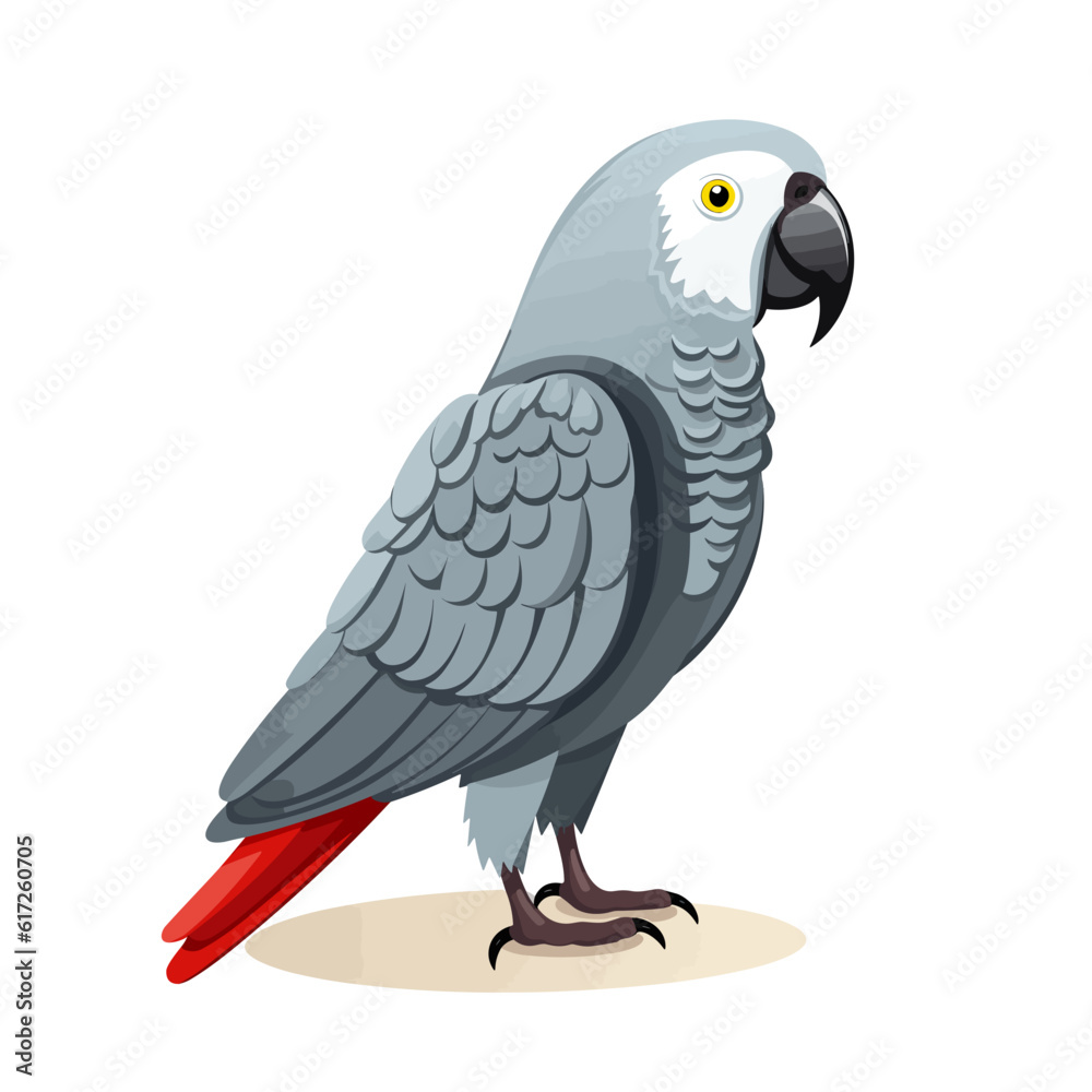 "Charming Illustration: African Grey Parrot in Vector Cartoon Style ...