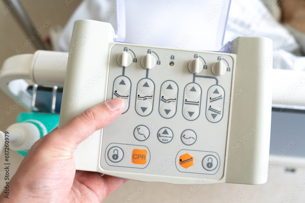 Hospital bed control box with buttons. Medical equipment, remote ...