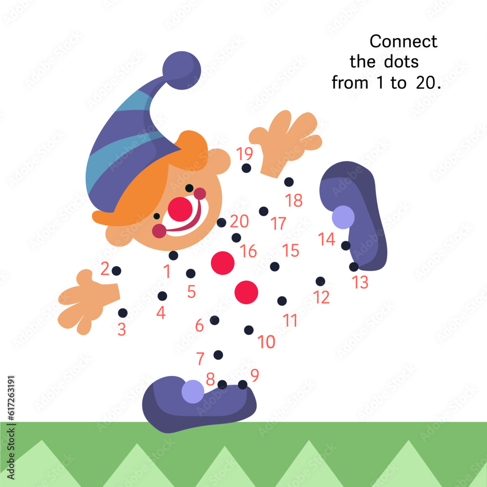 Dot to Dot. Connect dots from 1 to 20. Game for kids. Cute coloured ...