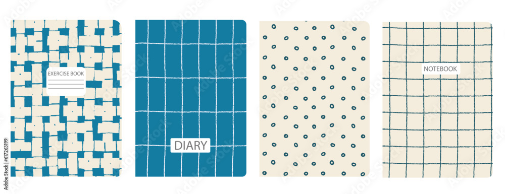 Set of cover bright page templates based on grid seamless patterns ...
