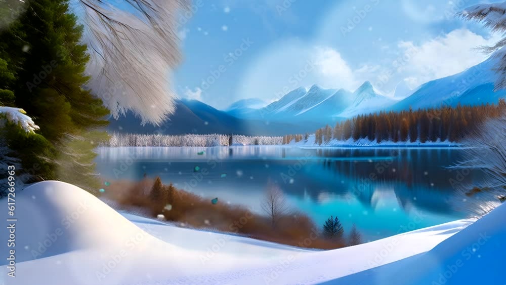 Animated background of natural scenery in winter with beautiful white ...