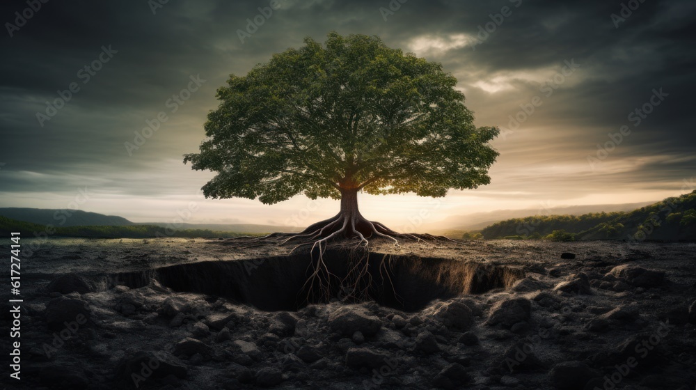 Resilient Roots: A simple yet powerful image of a tree with deep roots ...