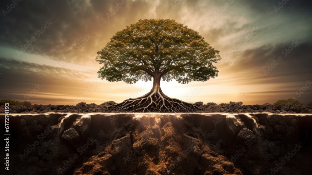 Resilient Roots: A simple yet powerful image of a tree with deep roots ...