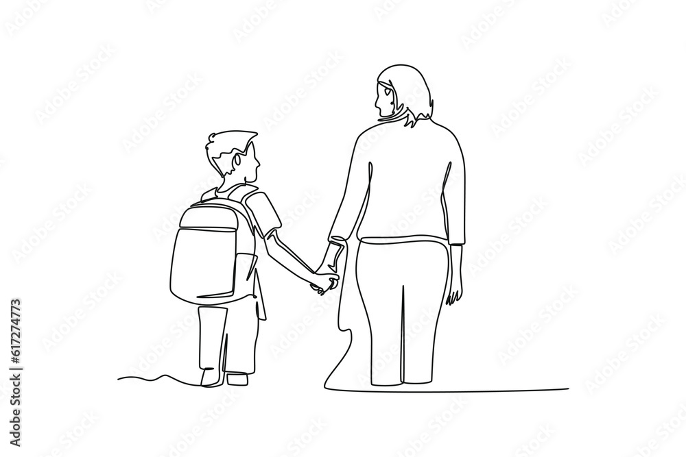 Continuous one line drawing Back to school concept. Single line draw ...