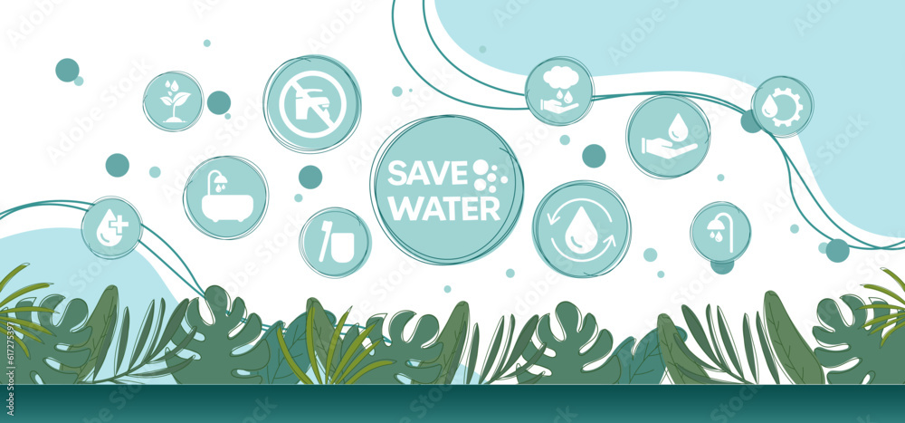concept of water saving tips icon infographic. Save water, save earth ...