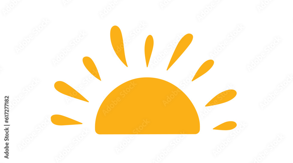 Yellow half sun icon in doodle style. Hand drawn sunset simple graphic ...