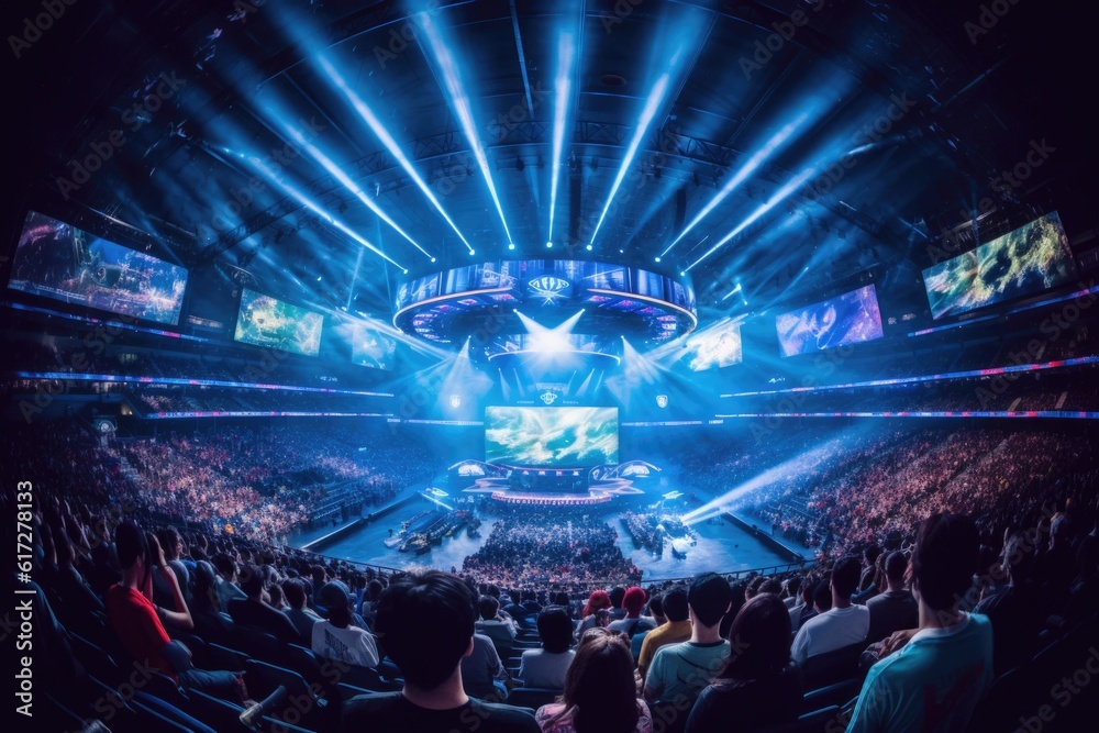 E-Sports tournament with a packed stadium - crowd at gaming event ...
